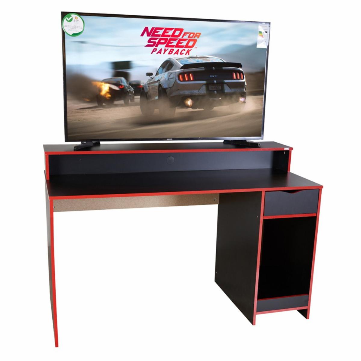 Mesa Gamer Negra Mate Con Rojo MÖBLER MDF - Megamaxi