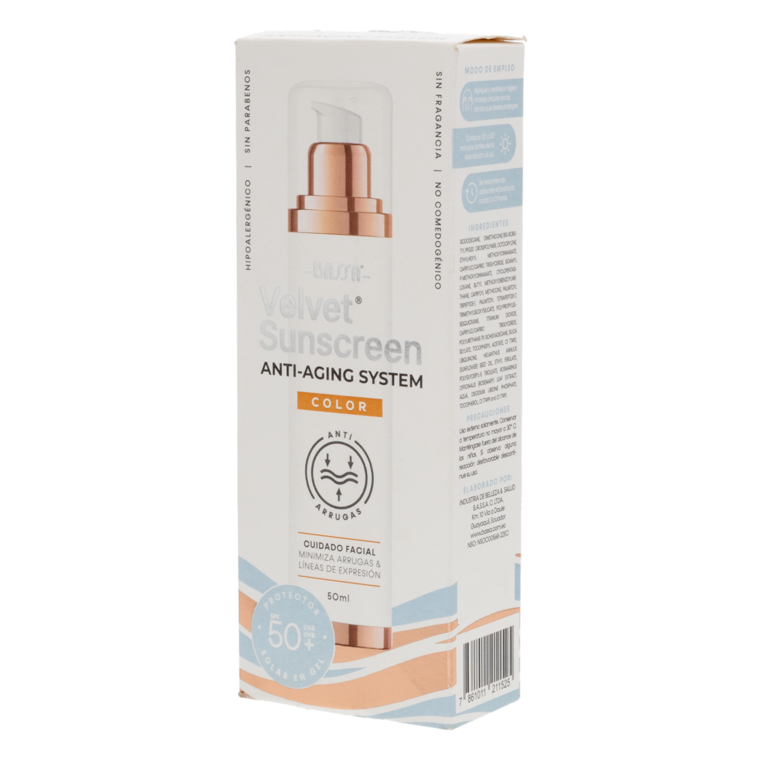 Protector Solar Facial Velvet Sunscreen Anti-Aging System BASSA 50 Ml ...